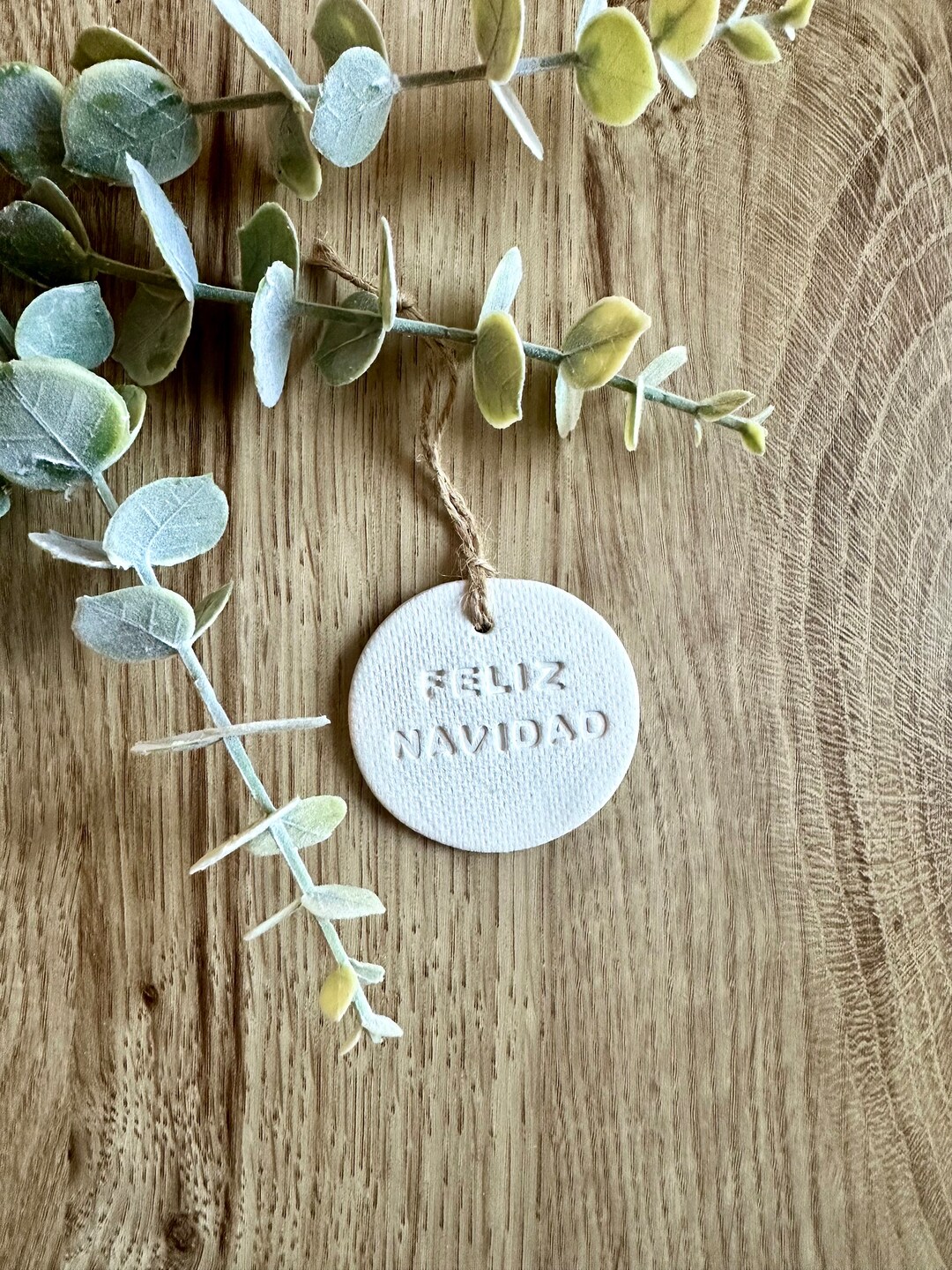 Feliz Navidad White Christmas Ornament | Spanish Family Xmas | Clay ...