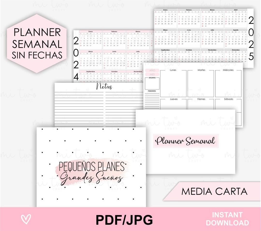 Weekly Planner Without Dates to Print, Planner, 2024, 2025, Half Letter ...