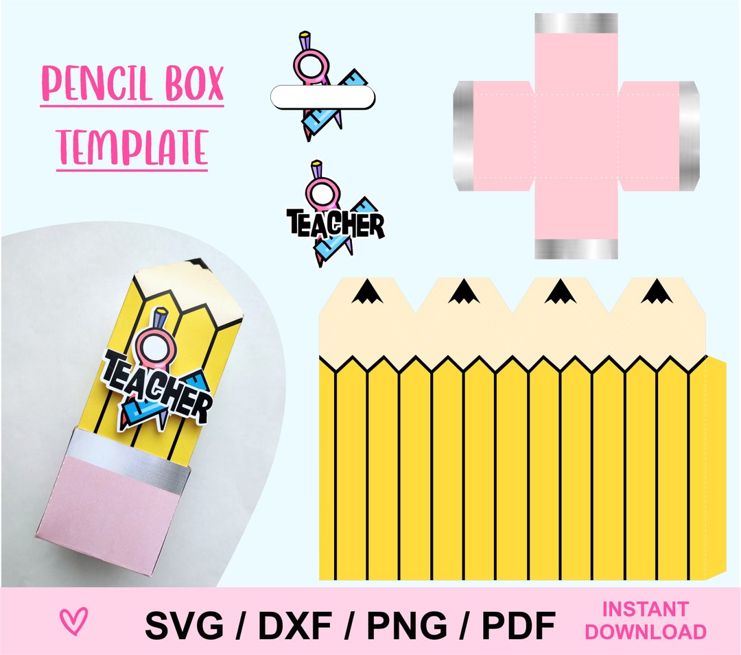 Pencil Box Template, Pencil Box, Gift, Teacher, Teacher, Gift Box SVG ...