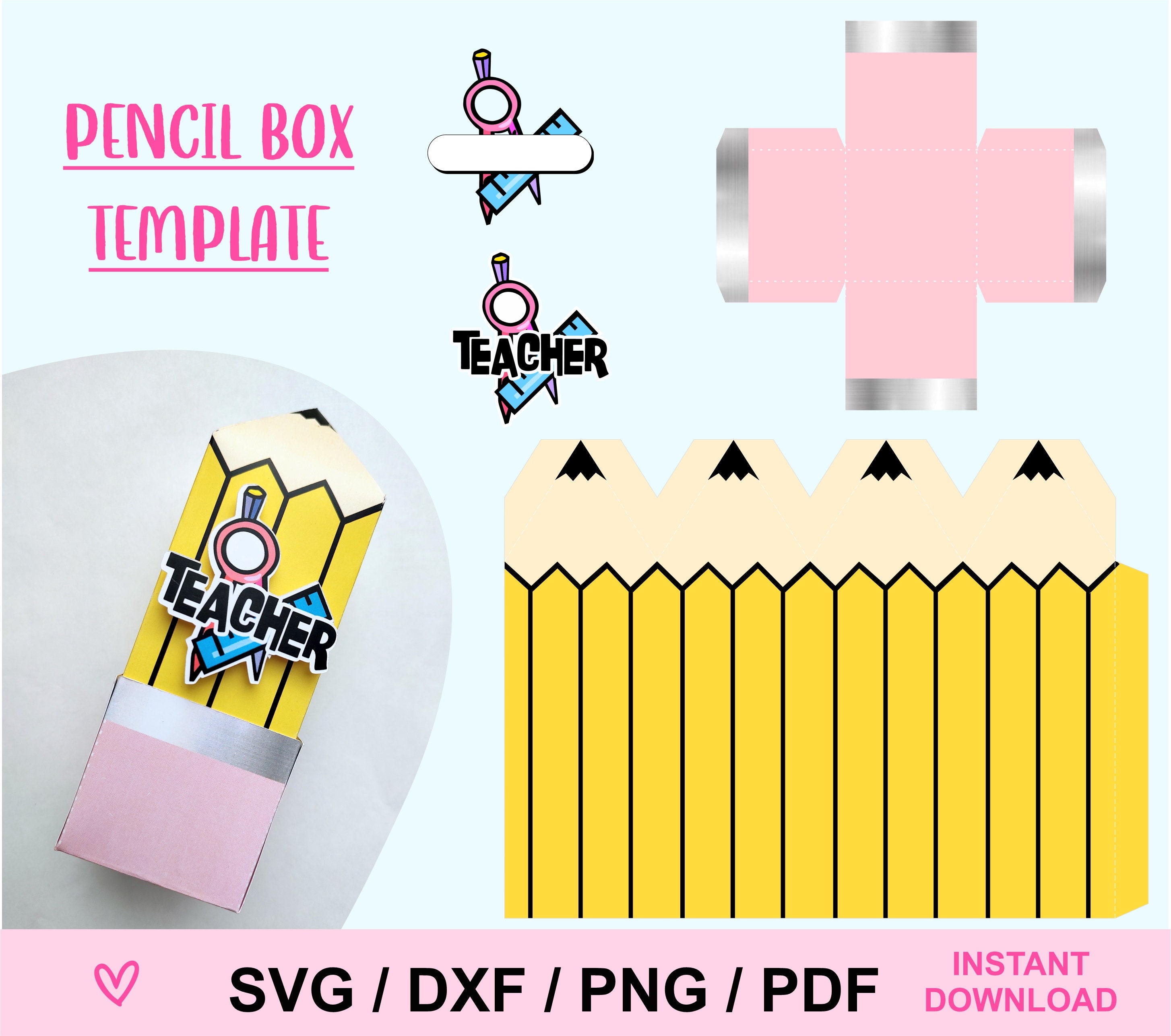 Pencil Box Template, Pencil Box, Gift, Teacher, Teacher, Gift Box SVG ...