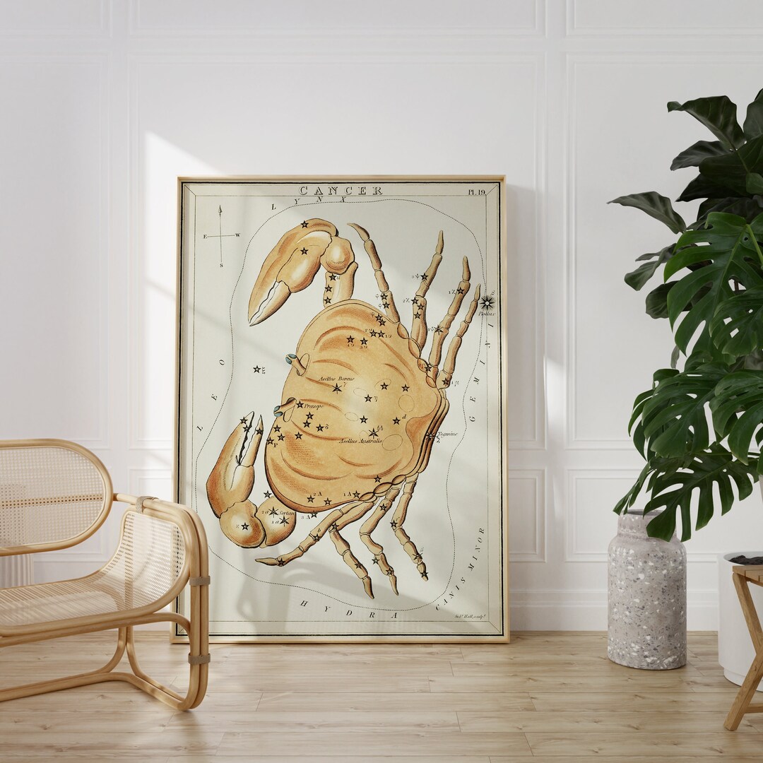 Cancer Star Constellation Map Vintage Illustration, Art Print, Vintage ...