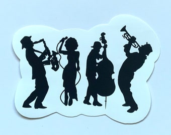 Black and White Silhouette Jazz Band Die Cut Sticker - Large Jazz ...