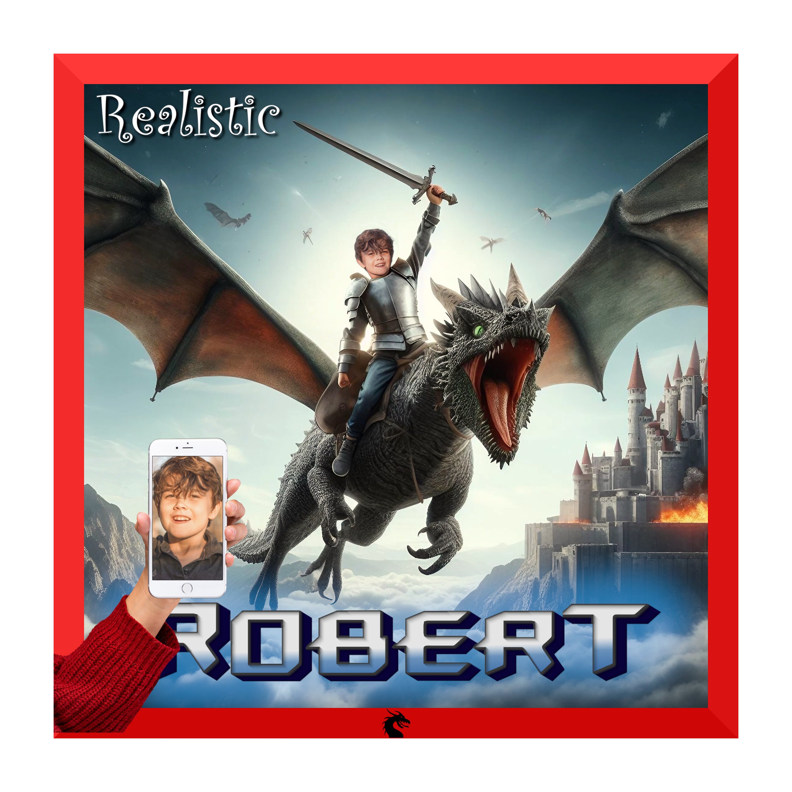 Knight Riding a Dragon Fantasy Portrait From Your Photo Ride - Etsy