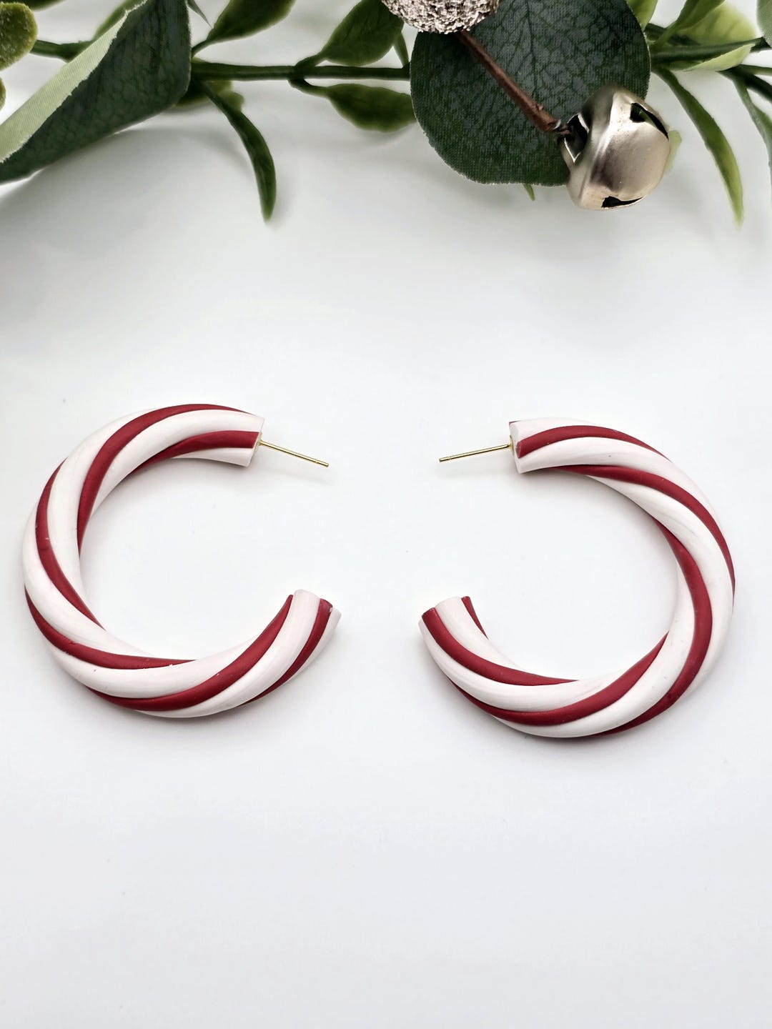 Handmade Christmas Candy Cane Hoop Earrings, Hypoallergenic - Etsy
