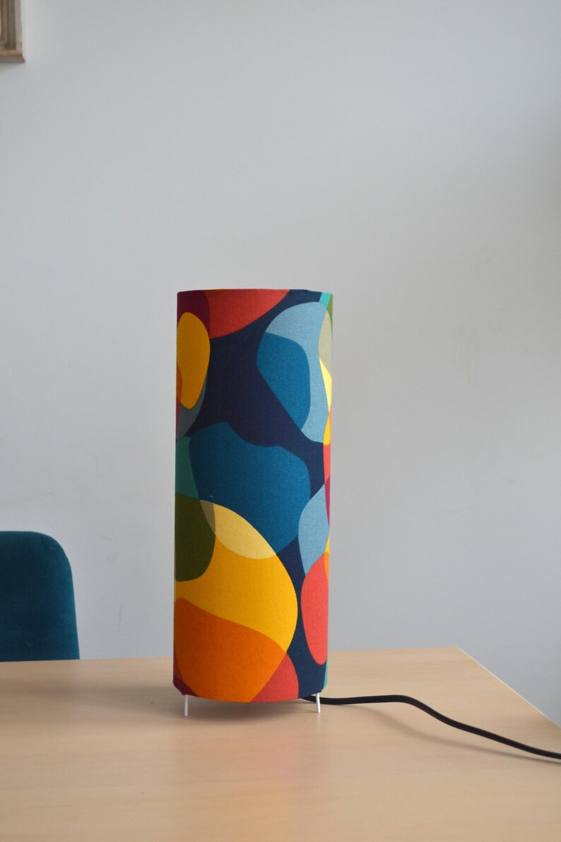 Retro Sixties Multicolor Cotton Fabric Tube Table Lamp - Etsy