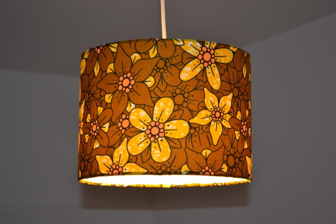 Retro Mustard Floral Fabric Lampshade, Boho Table Lamp, Pendant Lamp ...
