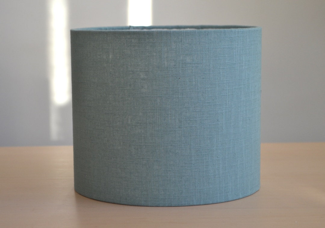 Round Celadon Blue Linen Lampshade, Celadon Blue Linen Fabric Table ...