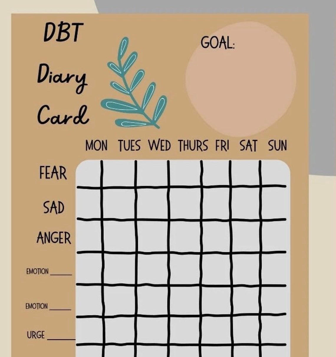 DBT Skills DBT Diary Card Dialectical Behavior Therapy Card | Etsy