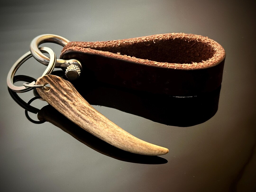 Handmade Antler Key Ring With Leather Holder | Thick Leather | Unique ...