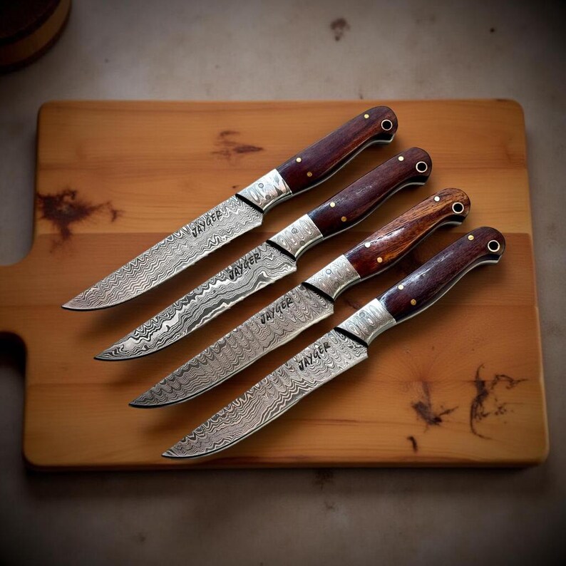 Handmade Damascus Steel Steak Knife Set | Kitchen | Cutlary Set | True ...