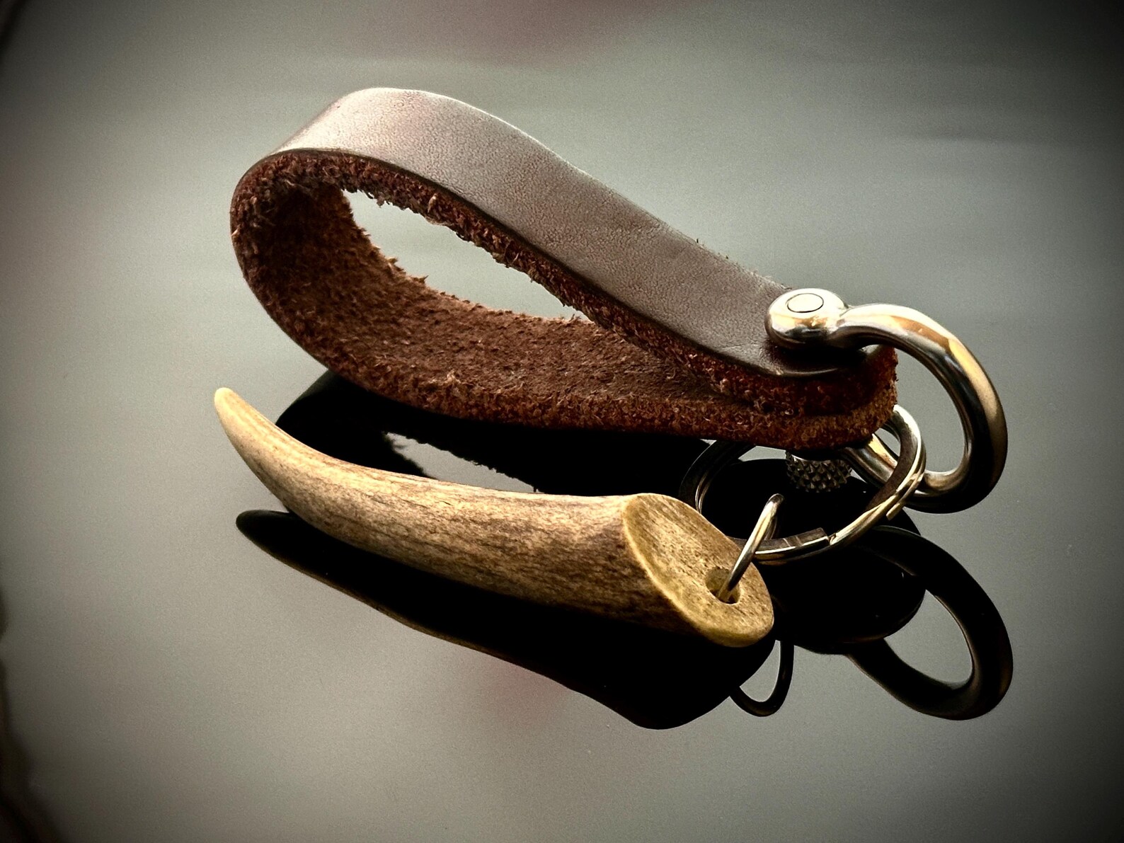 Handmade Antler Key Ring With Leather Holder | Thick Leather | Unique ...