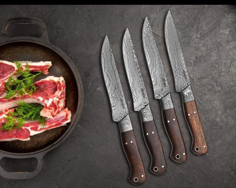Handmade Damascus Steel Steak Set | Fork | Kitchen | Chef Gift | True ...