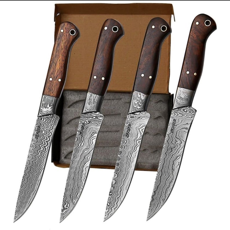 Handmade Damascus Steel Steak Knife Set | Kitchen | Cutlary Set | True ...