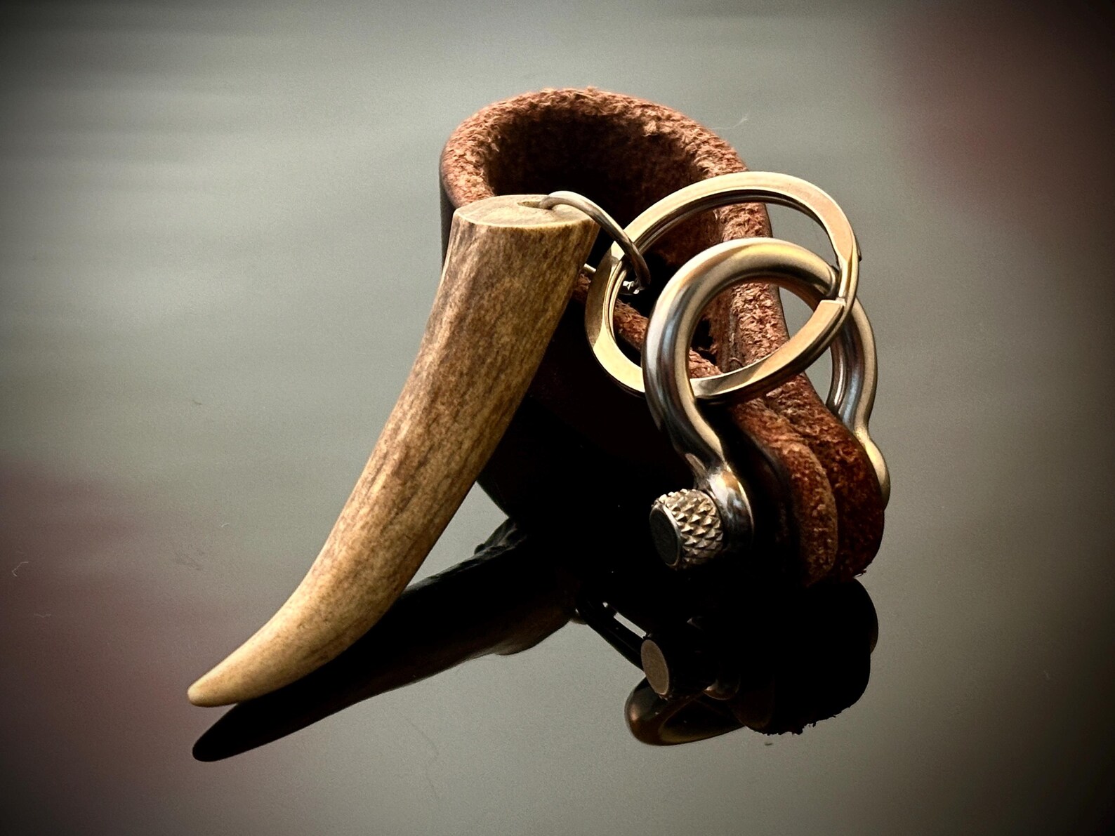 Handmade Antler Key Ring With Leather Holder | Thick Leather | Unique ...