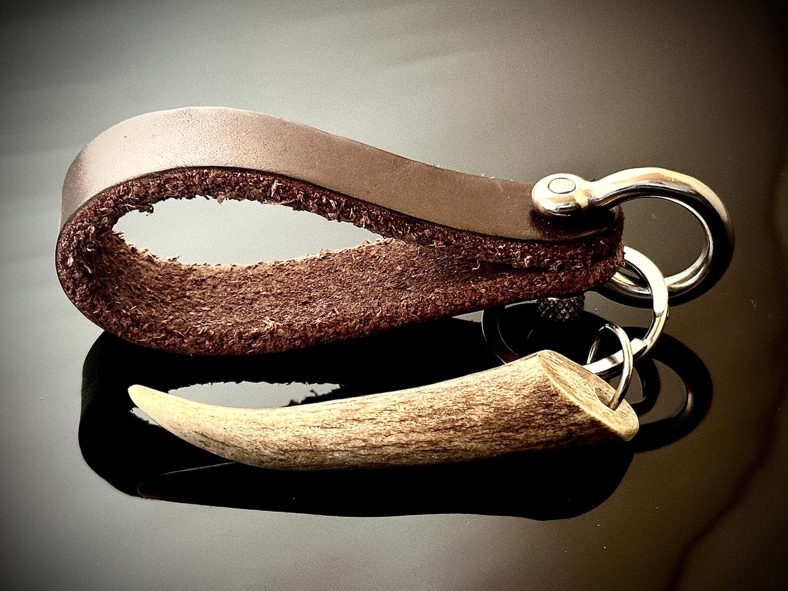Handmade Antler Key Ring With Leather Holder | Thick Leather | Unique ...