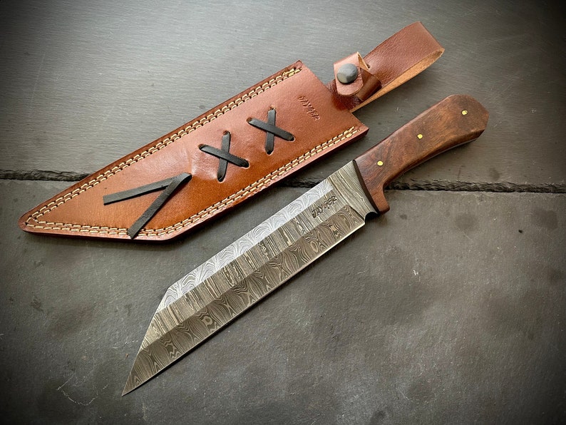 Handmade Seax viking Sax Hunting Knife-damascus Steel-leather Sheath ...