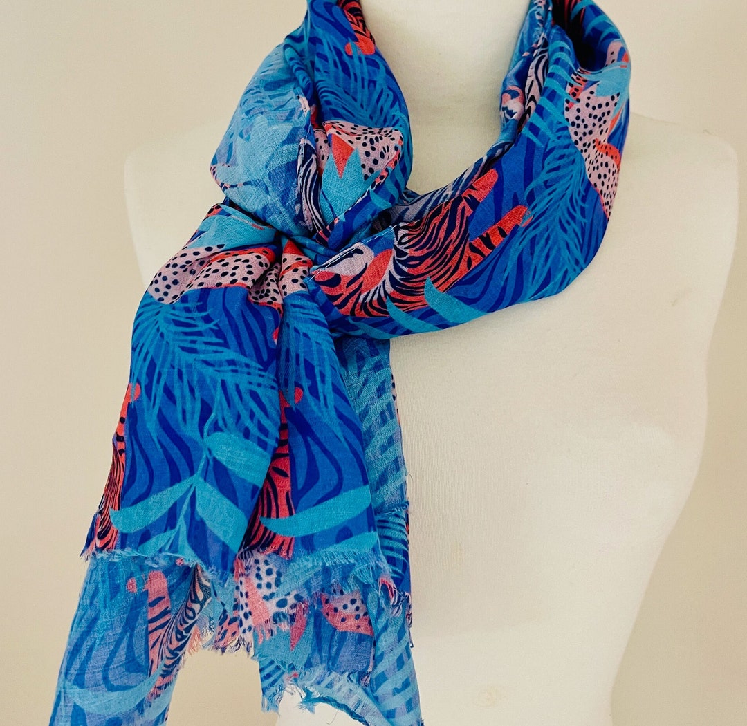 Leopard & Tiger Print Frayed Scarf - Etsy