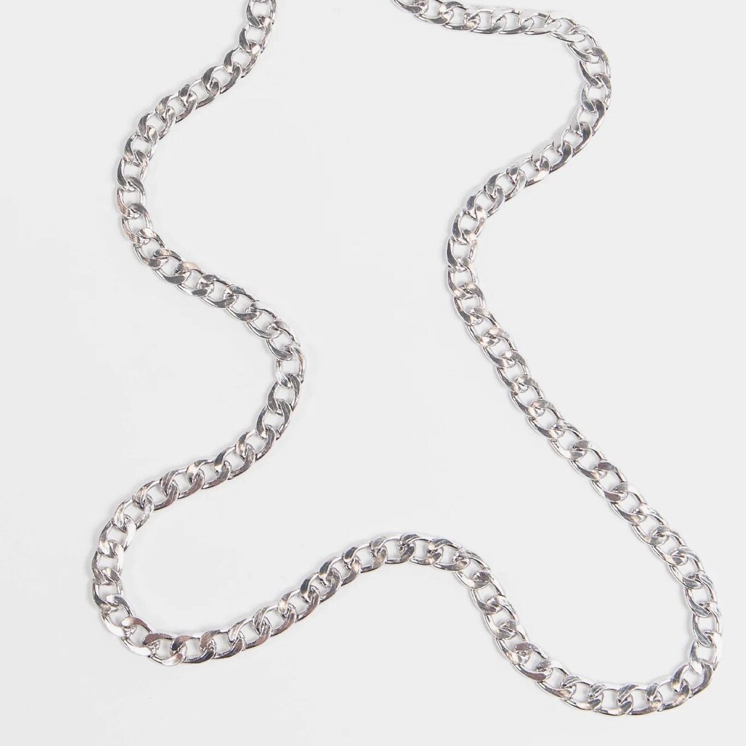 Silver Acrylic Cuban Link Chain Bag Strap With Silver Clip Rings 120cm ...