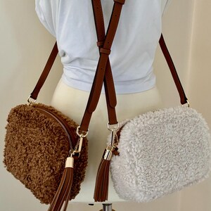 Genuine Leather and Faux Shearling Handbag Cross Body Shoulder Bag With ...