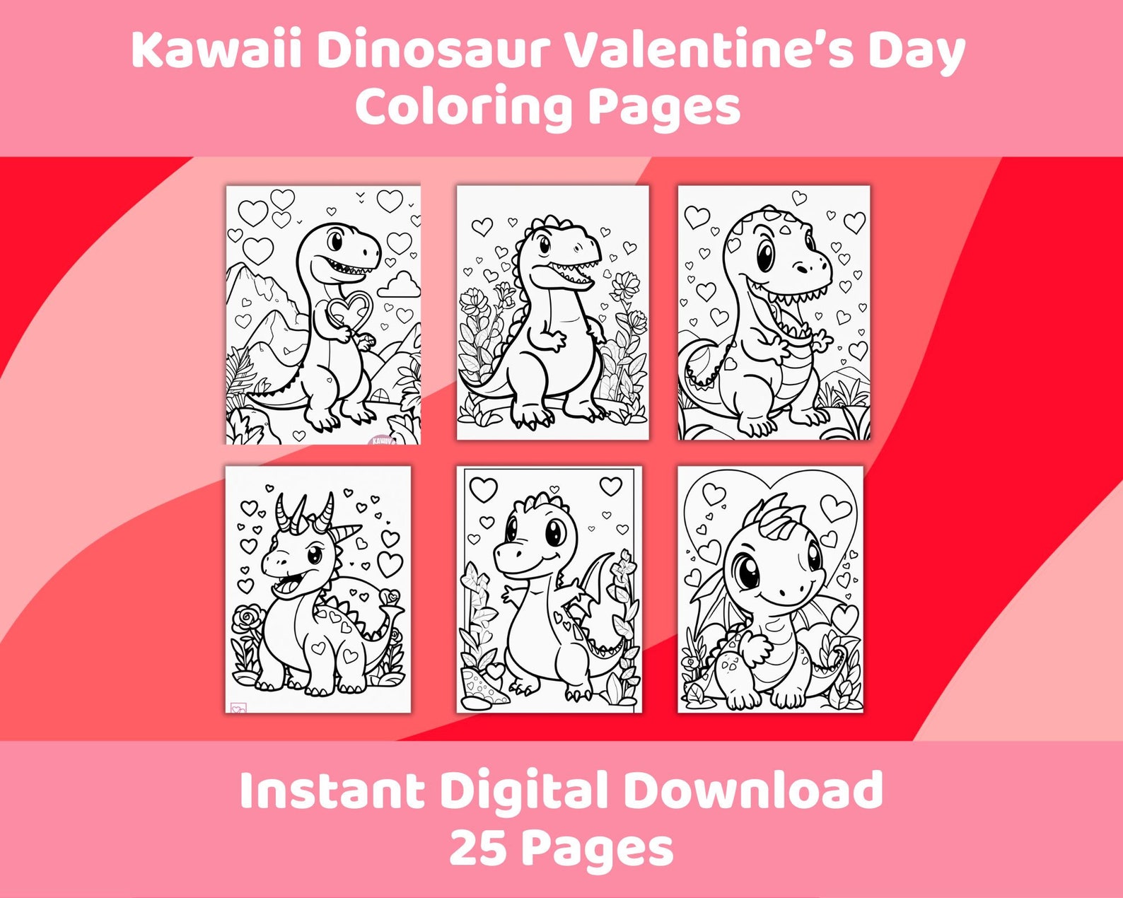 Valentine's Day Dinosaur Coloring Pages, Valentine's Day Printable ...