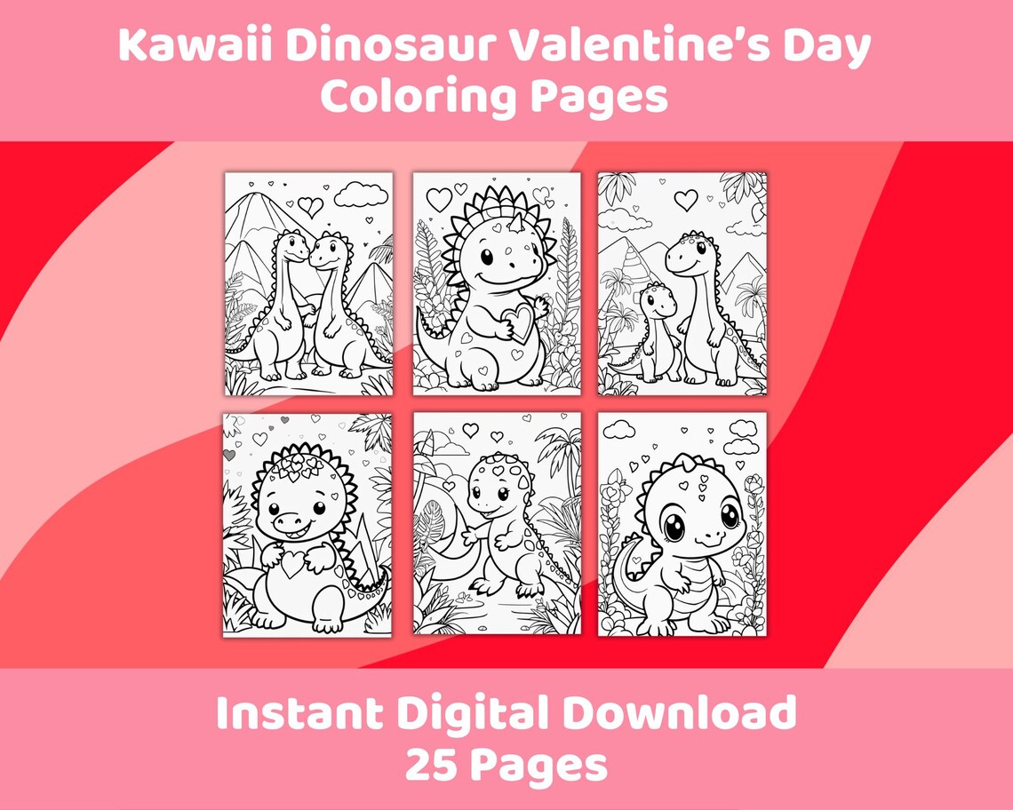 Valentine's Day Dinosaur Coloring Pages, Valentine's Day Printable ...
