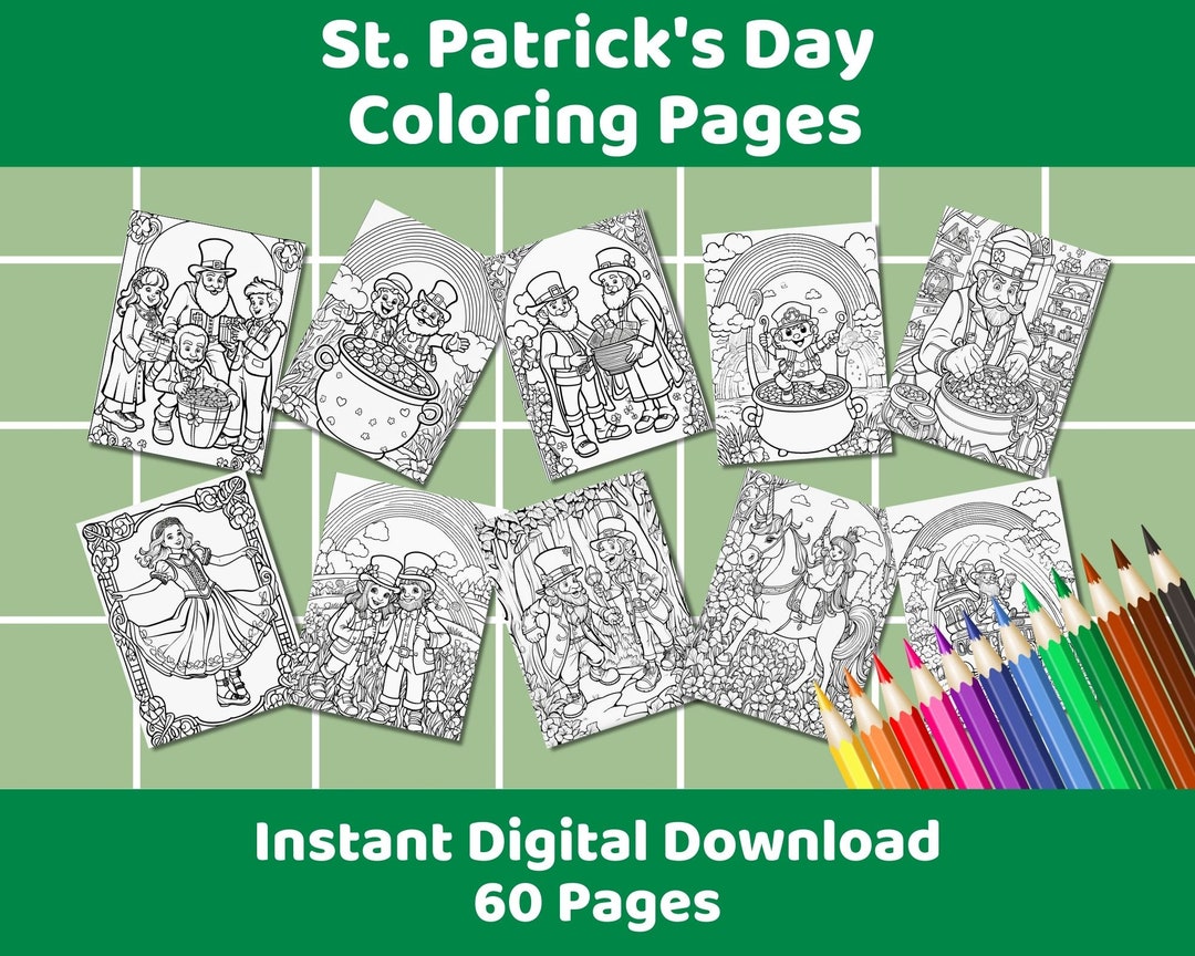 St. Patricks Day Coloring Page Set, Instant Download, Saint Paddy's ...