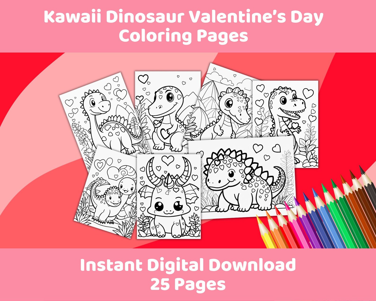 Valentine's Day Dinosaur Coloring Pages, Valentine's Day Printable ...
