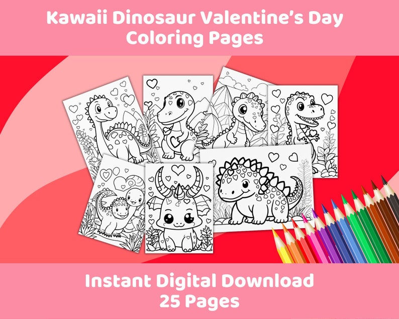 Valentine's Day Dinosaur Coloring Pages, Valentine's Day Printable ...