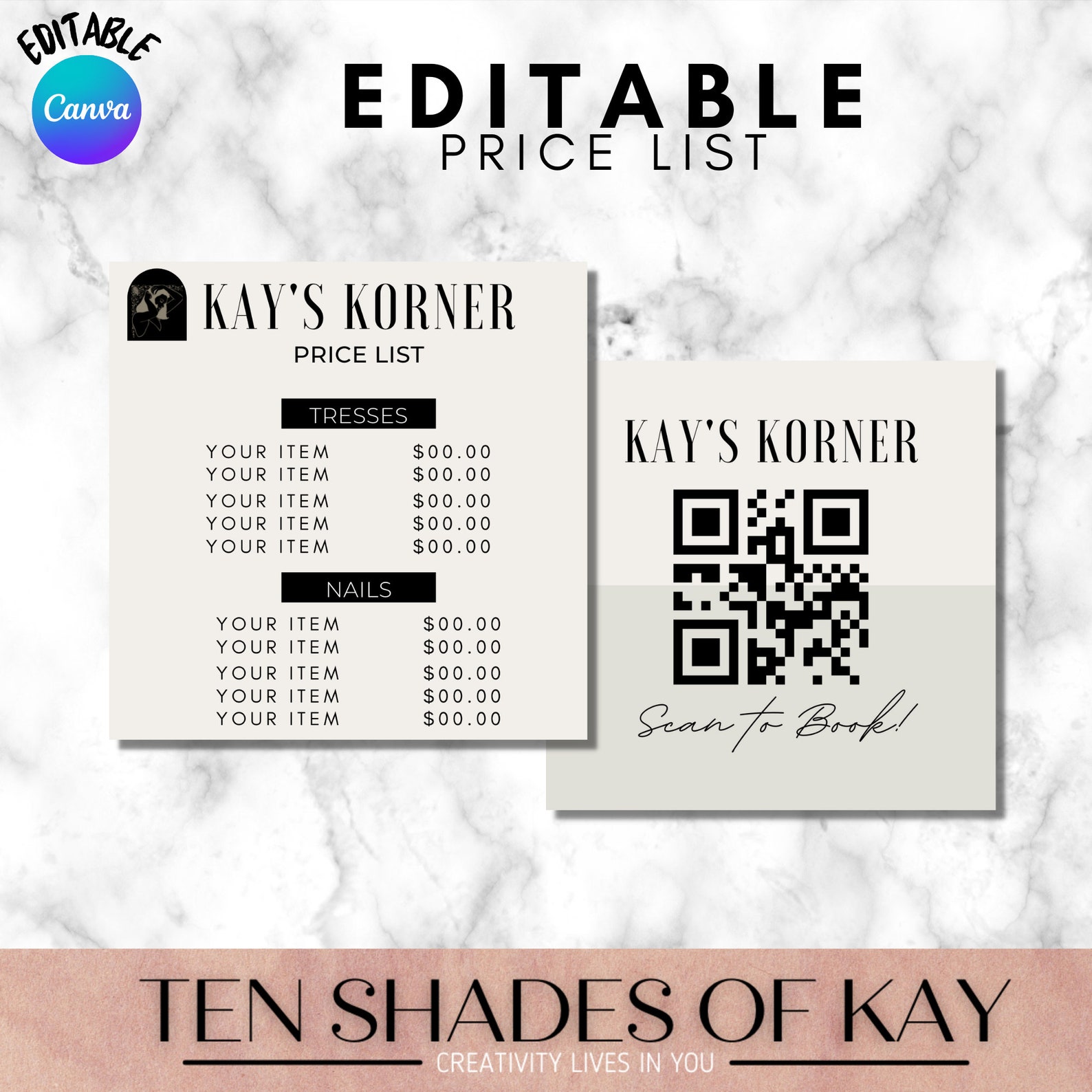 Editable Minimal Price List | Etsy