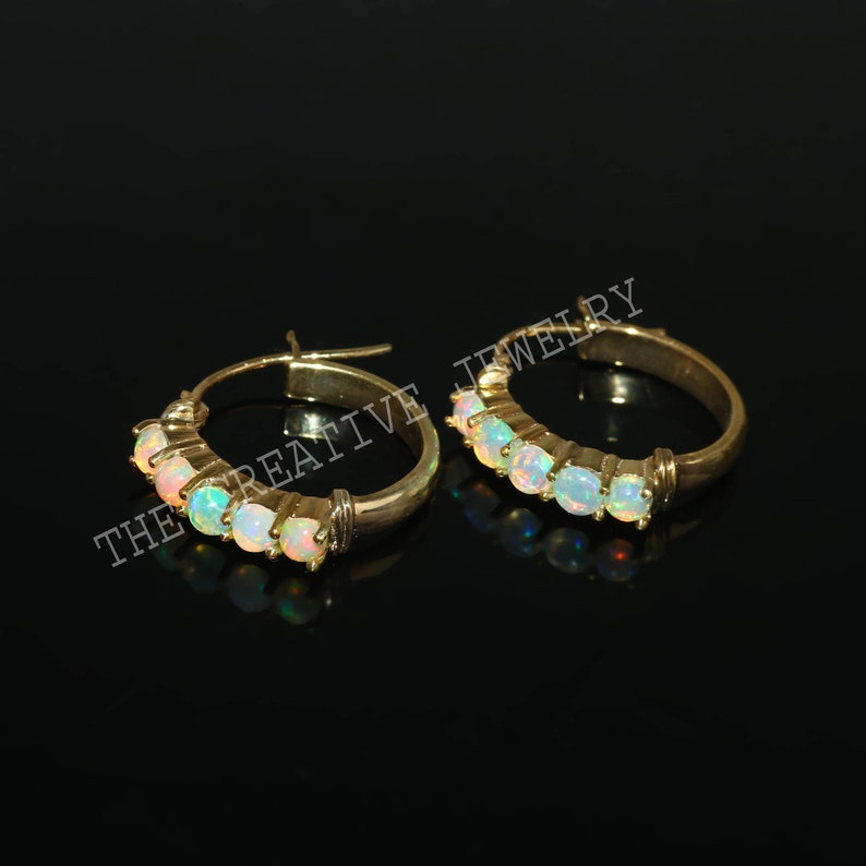 Ethiopian Opal Hoop Earrings, Gold Plated Sterling Silver - Etsy