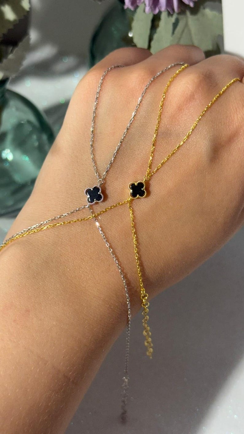 Handmade Four Leaf Clover Hand Chains Bracelet, Minimalist Clover ...