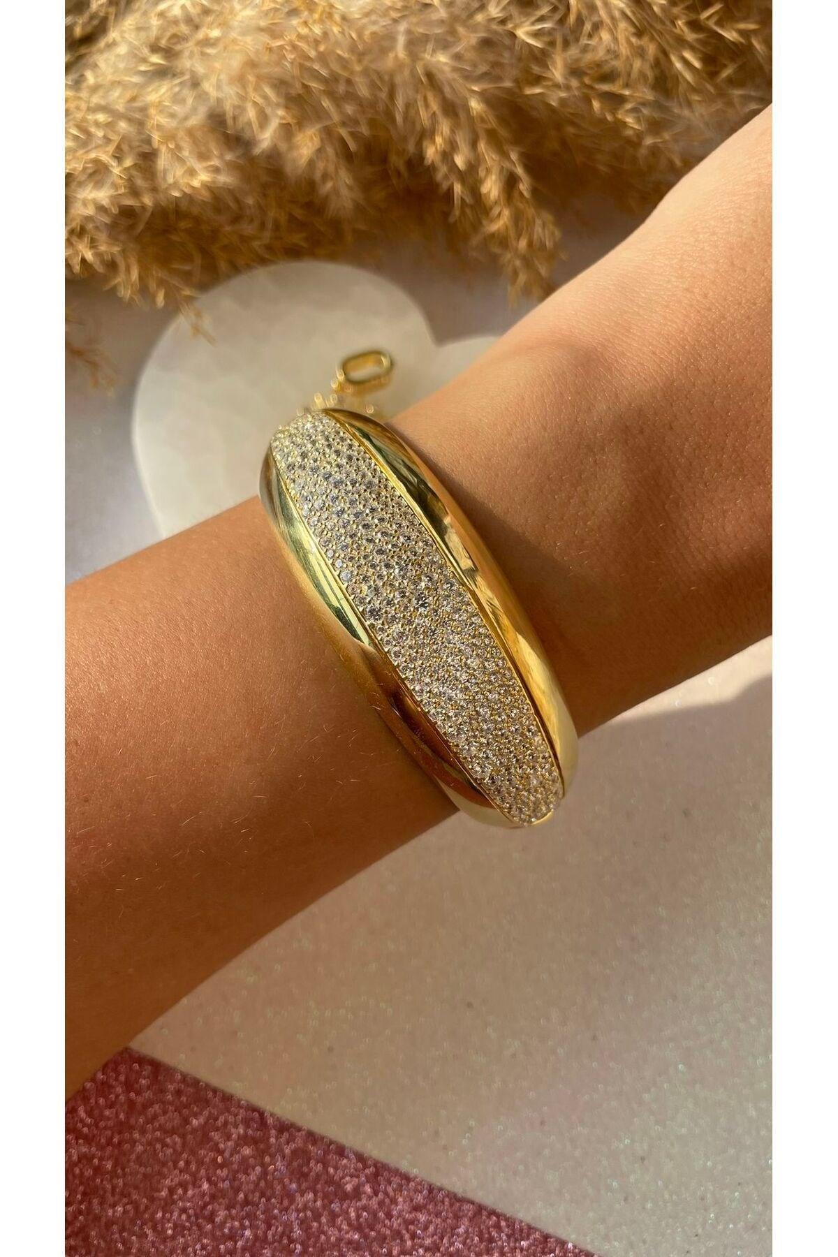 Stone Thick Bracelet Gold Cuff Bracelet Full Stone Thick Bracelet Gift ...