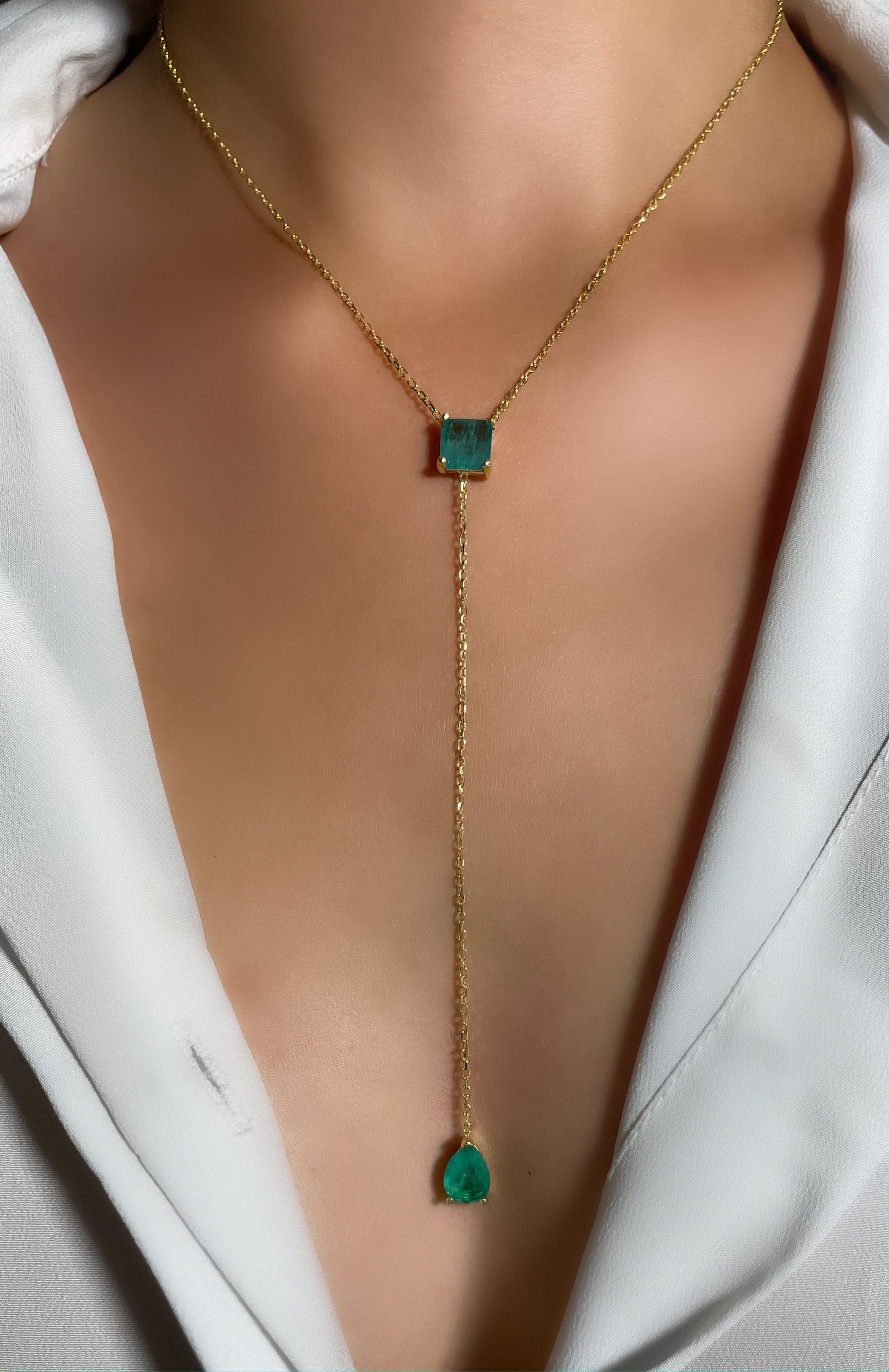 Colombian Emerald Necklace Paraiba Stone Lariat Necklace - Etsy