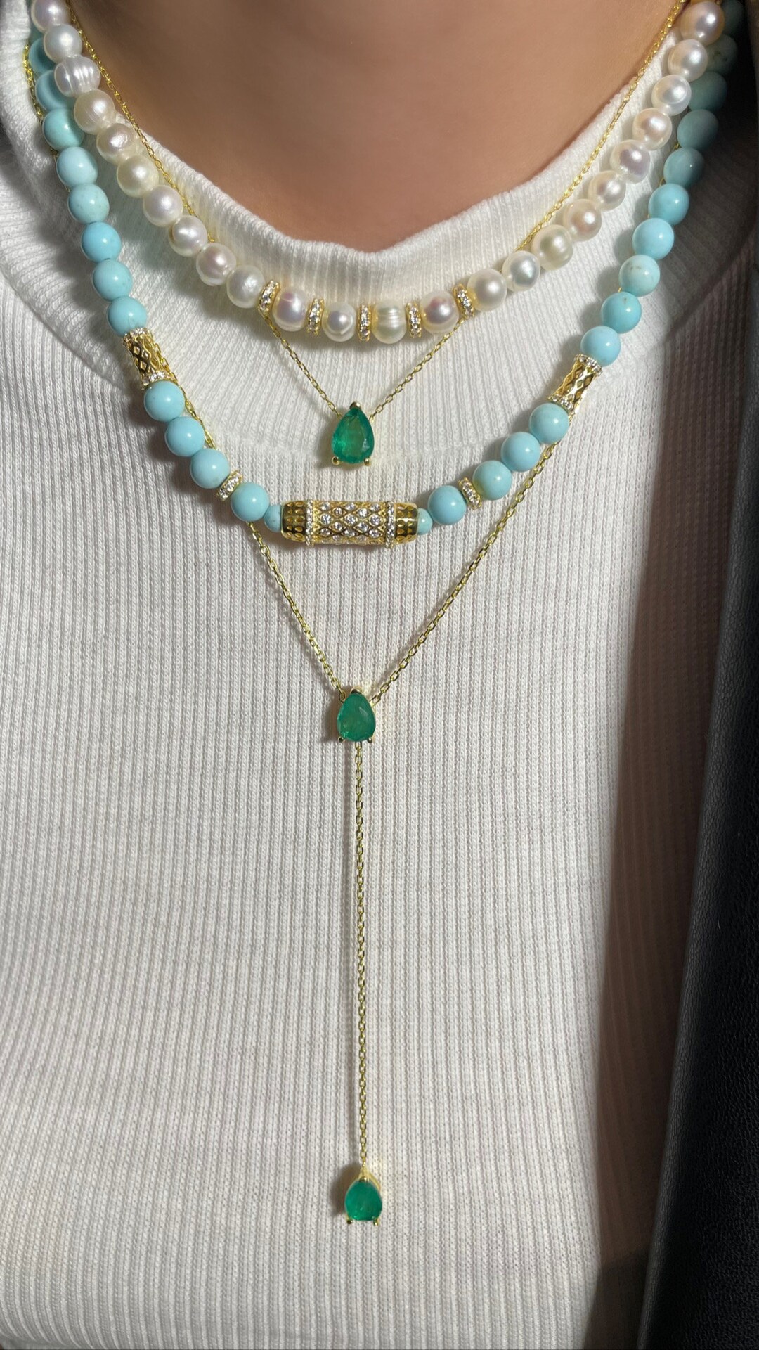 Colombian Emerald Necklace, Paraiba Stone Tears Necklace, Gold Plated ...