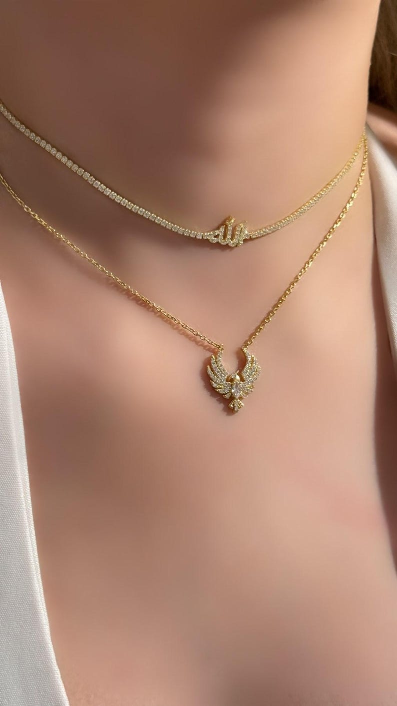 925k Allah Diamond Tennis Choker Islam Necklace, Dainty Gold Allah ...