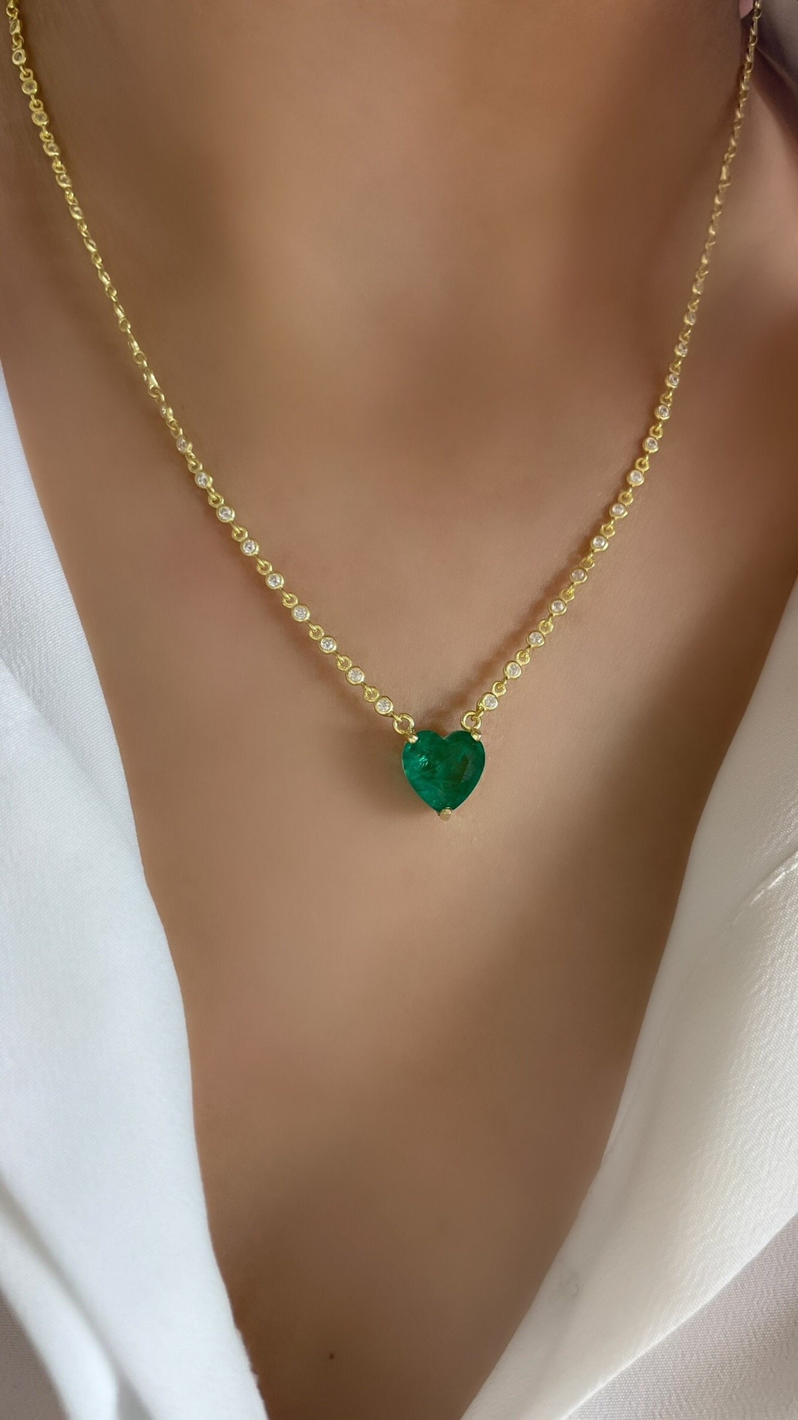 Colombian Emerald Heart Cut Necklace, Multi Stone Chain Necklace ...
