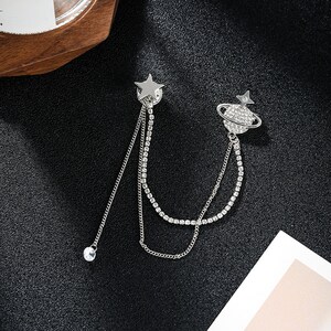 Planet Chain Collar Clip, Rhinestone Tassel Chain Brooch, Goth Punk Pin ...