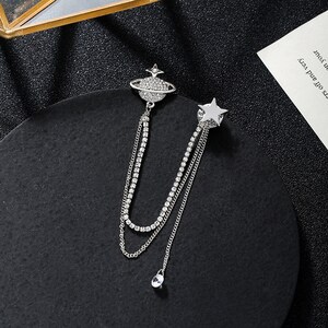 Planet Chain Collar Clip, Rhinestone Tassel Chain Brooch, Goth Punk Pin ...