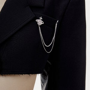Planet Chain Collar Clip, Rhinestone Tassel Chain Brooch, Goth Punk Pin ...