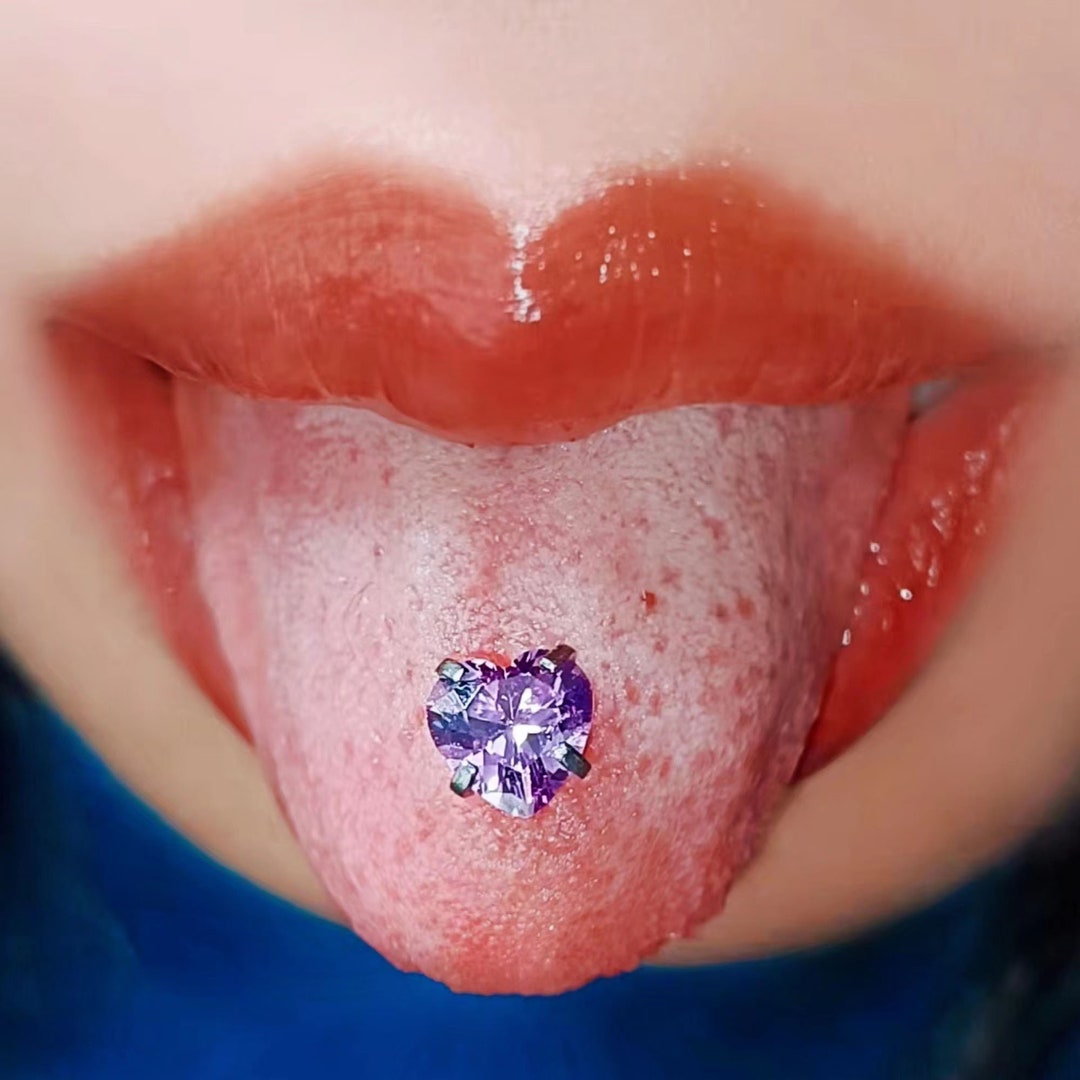 Sweet Heart Tongue Stud, Stud Piercing, Bling Tongue Ring, Cool Tongue ...