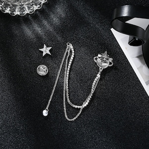 Planet Chain Collar Clip, Rhinestone Tassel Chain Brooch, Goth Punk Pin ...