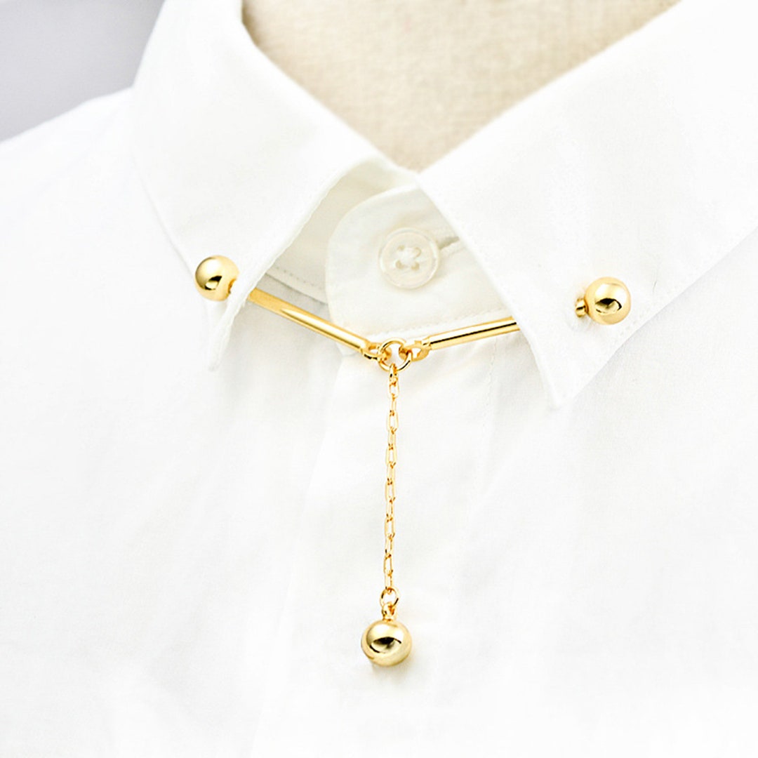 Metal Ball Tassel Chain Collar Pin, Collar Bar, Shirt Collar Clips ...