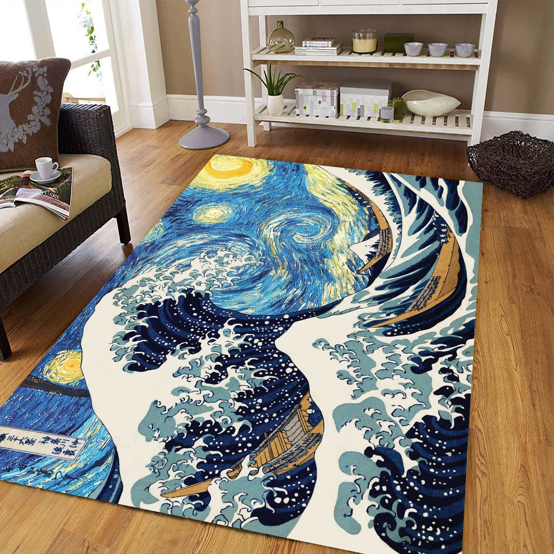 The Starry Night and the Great Wave Digital Printed Carpet,personalized ...