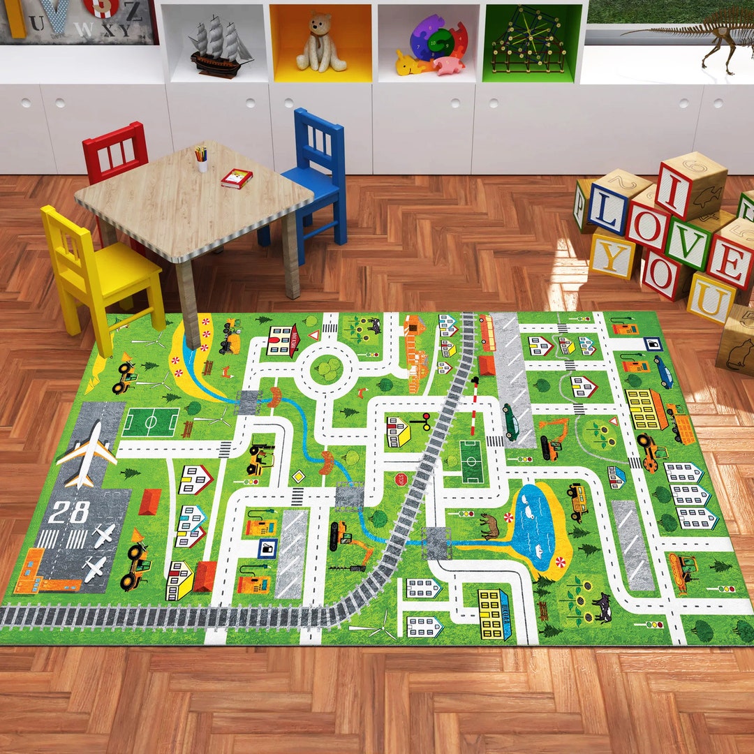 Kid City Map Traffic Rug, City Road Children Friendly Carpet, Traffic ...