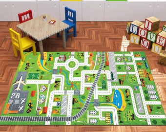 Kid City Map Traffic Rug, City Road Children Friendly Carpet, Traffic ...