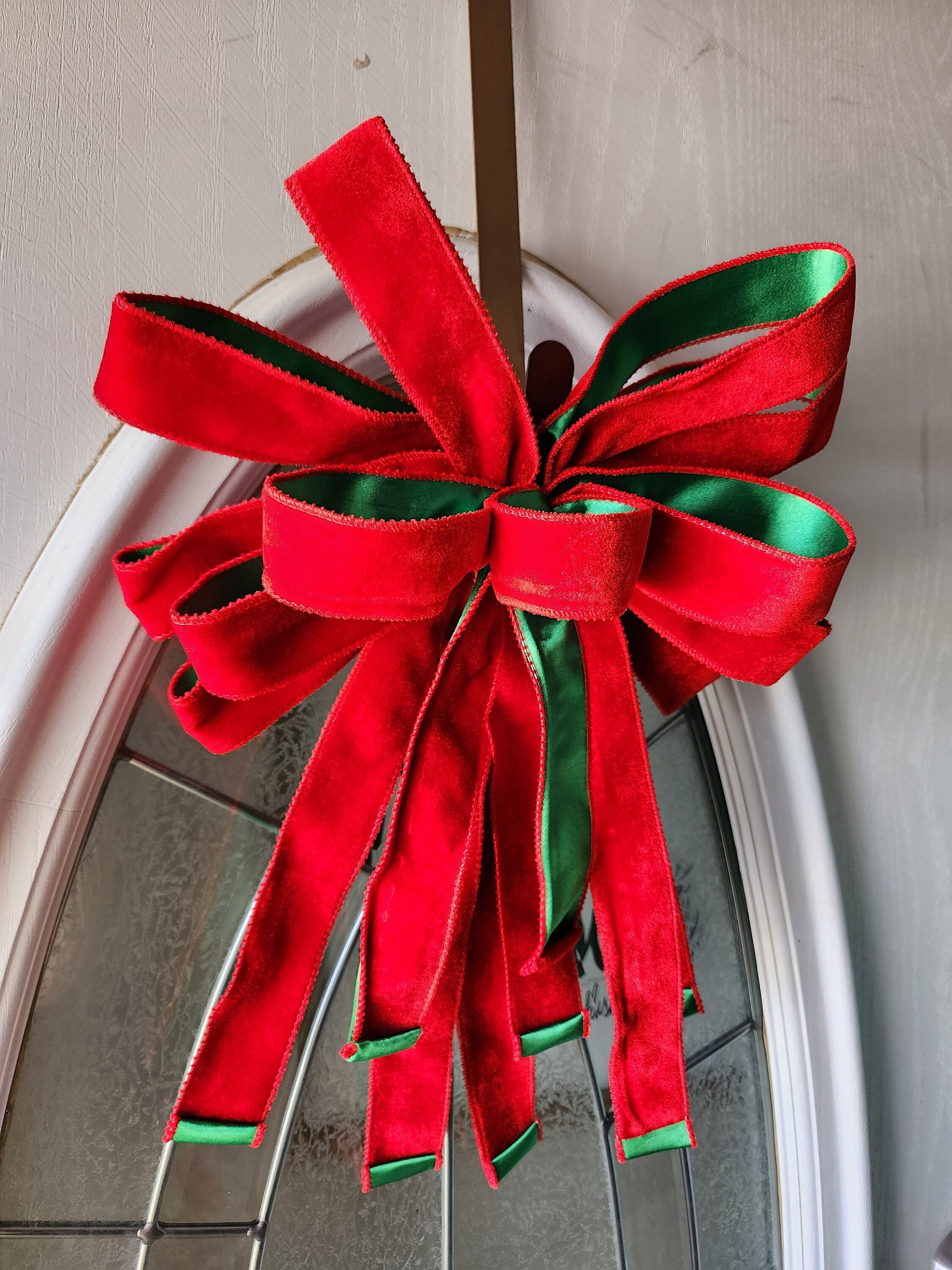 Christmas Bow for Wreath Embellishment, Red Velvet Bow, Winter Party ...