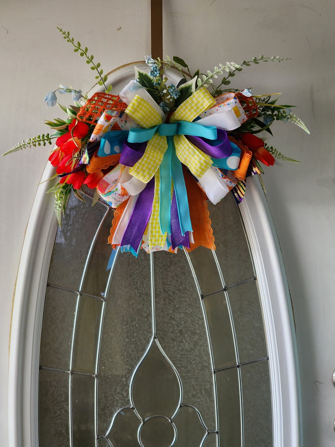Floral Birthday Party Bow, Wired Ribbon Door Hanger Decor - Etsy