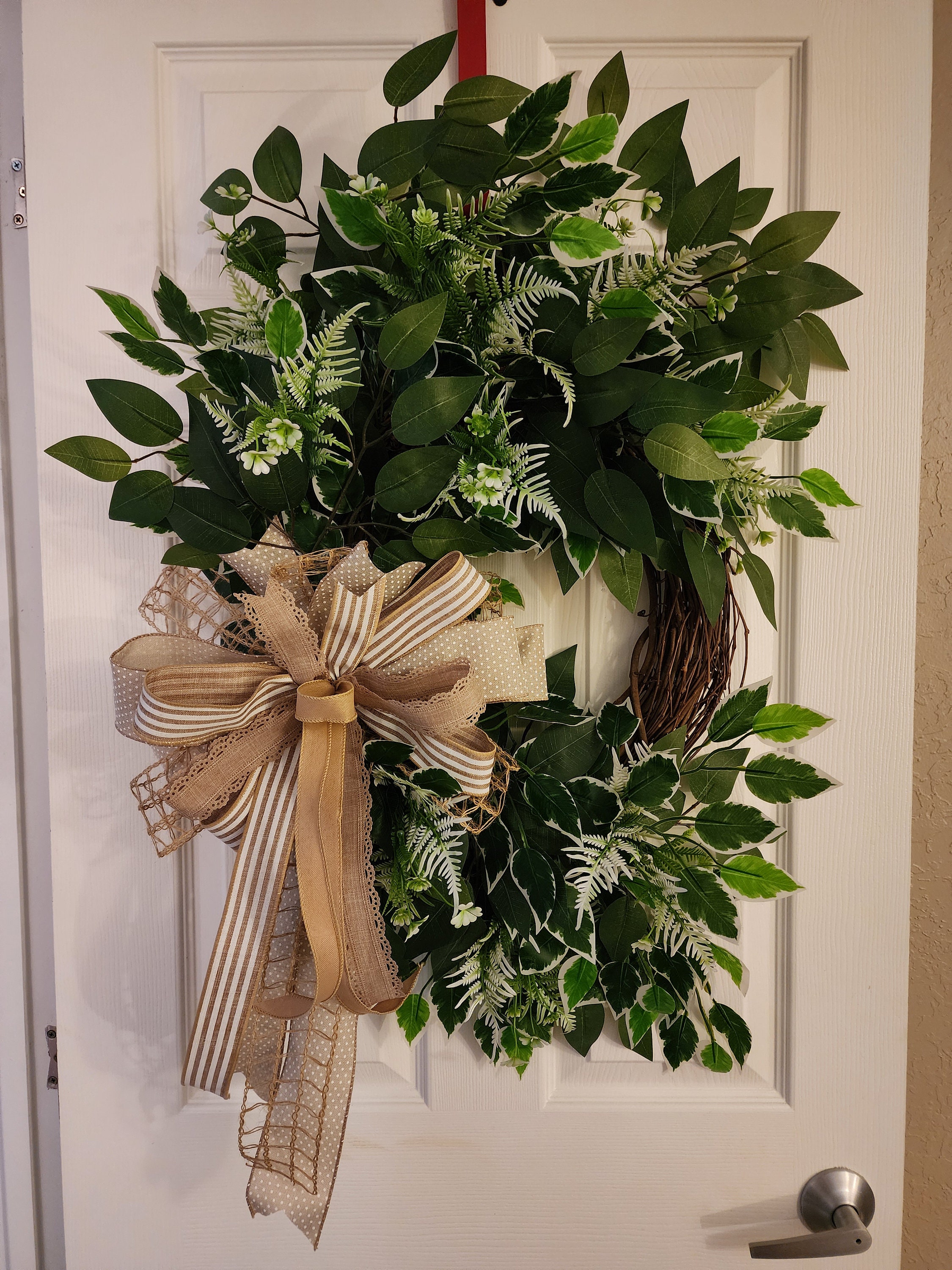 Sympathy Memorial Wreath With Greenery and Neutral Bow, Sorry for Your ...