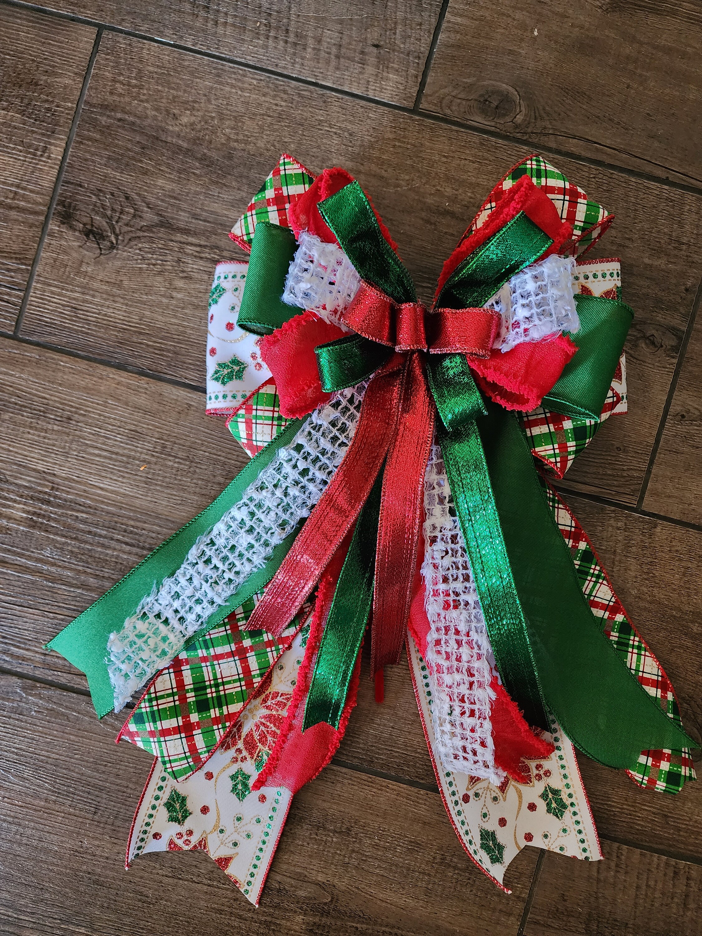 Christmas Holiday Party Bow for Front Door, Red and Emerald Tree Topper ...