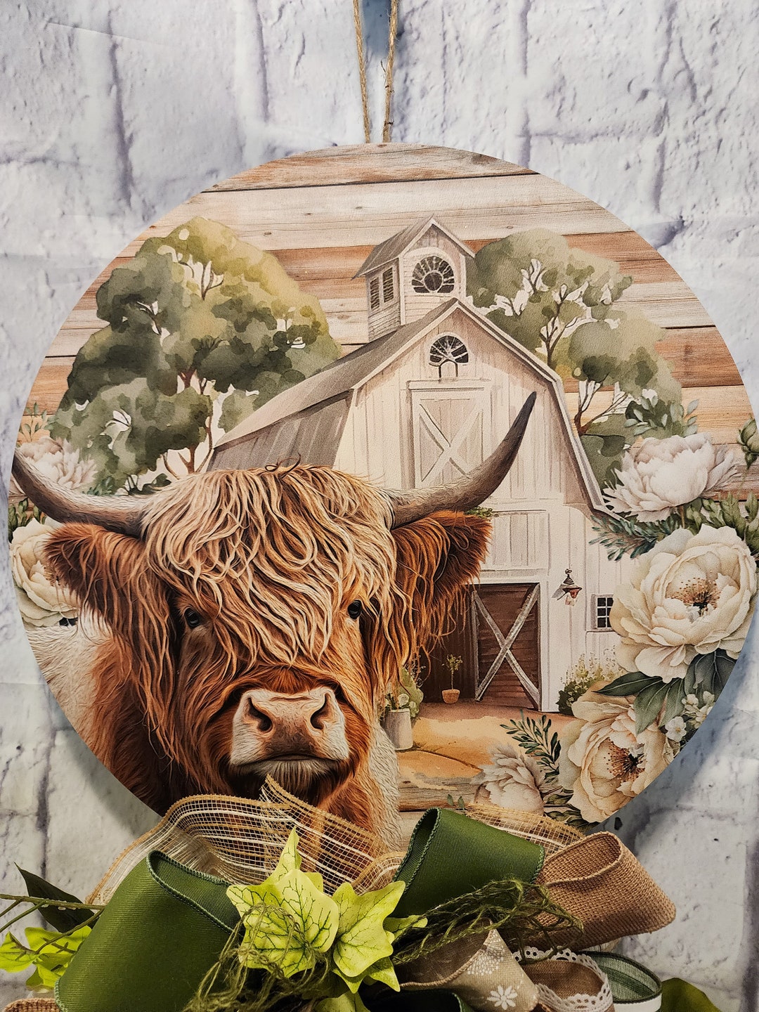 Cow Doorhanger, Highland Cow Wreath, Highland Cow Sign, Highland Cow ...